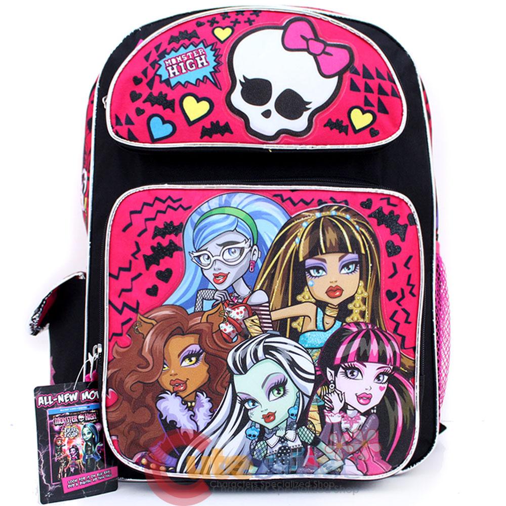 Monster High School Backpack Group 16" Large Book Bag -Pink Freaky Fusion