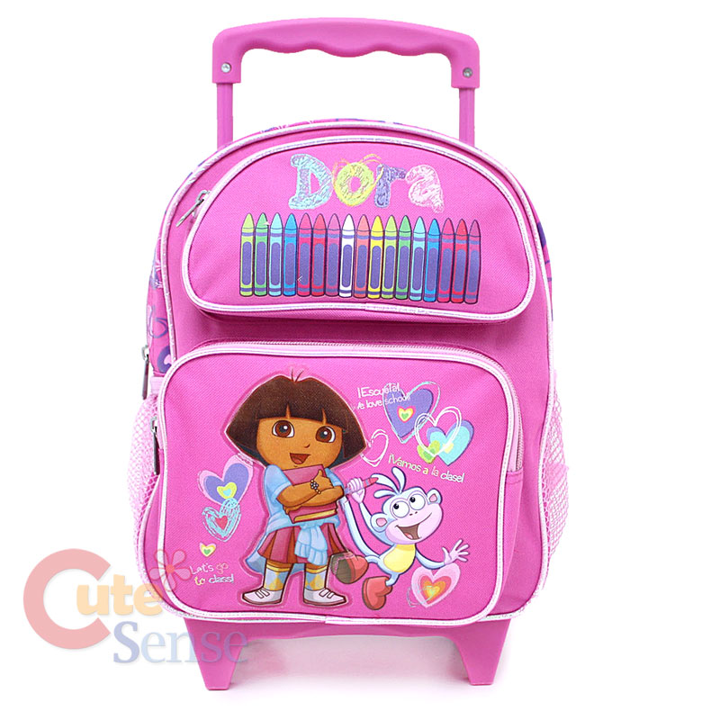 Dora & Boots School Rolling Backpack Roller Bag 12" Pink Crayon