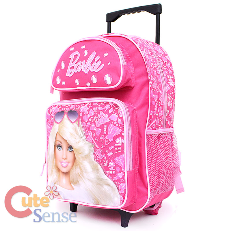 Barbie School Roller Backpack Large Rolling Bag 16" Pink Jewels Book ...