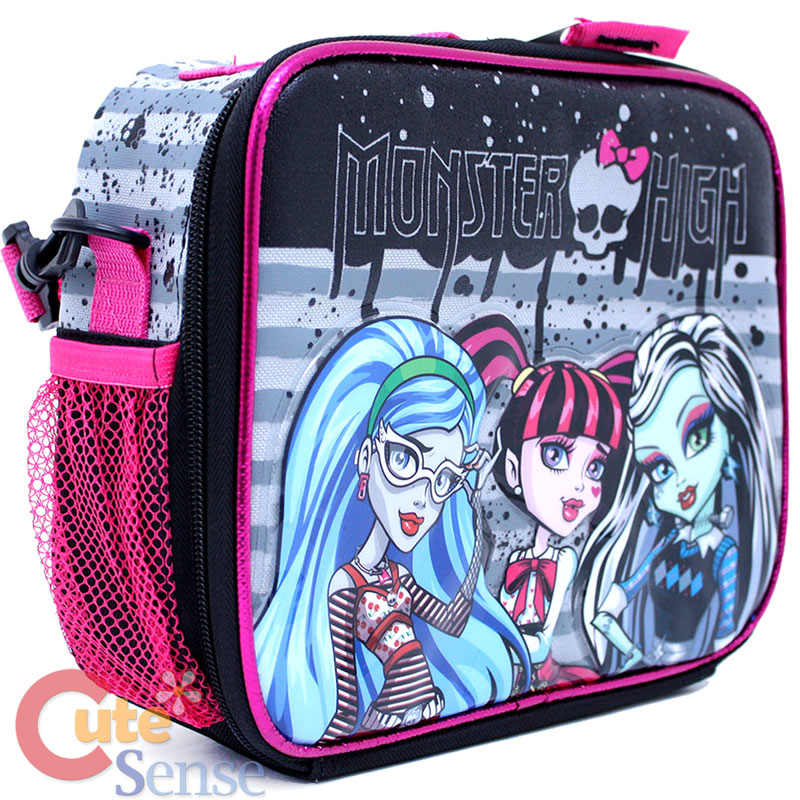 Monster High School 16" Large Backpack Lunch Bag Set -Group Zipper Stripe