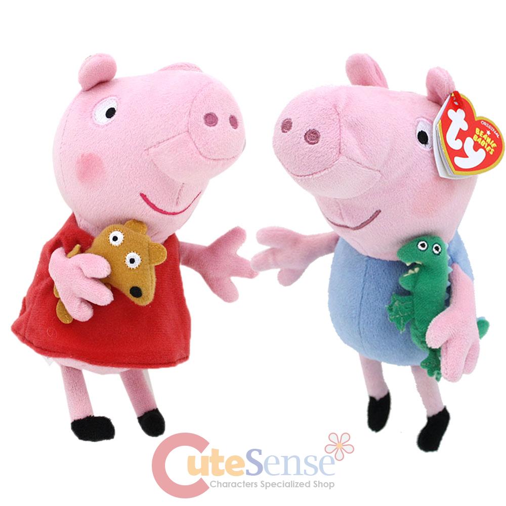 Peppa Pig and George Plush Doll Set 6" Piggy Bean Toy by TY at Cutesense.