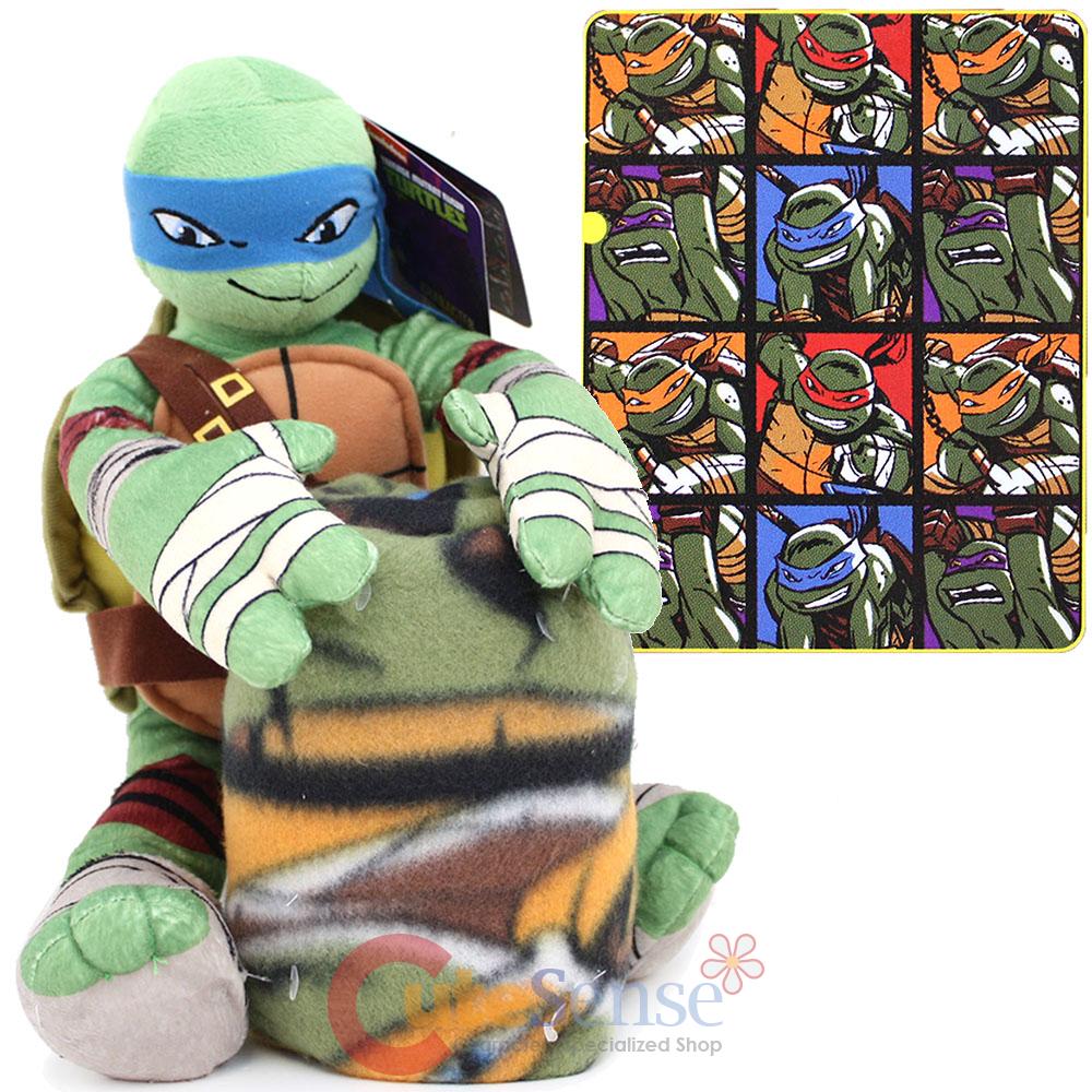 TMNT Ninja Turtles Fleece Throw Blanket with Leonardo Plush Doll Pillow ...