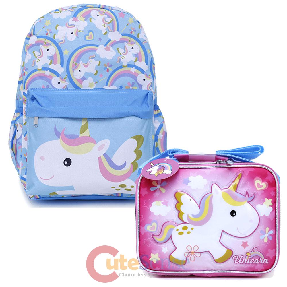 Unicorn Large School Backpack Lunch Bag 2pc Set at Cutesense.com