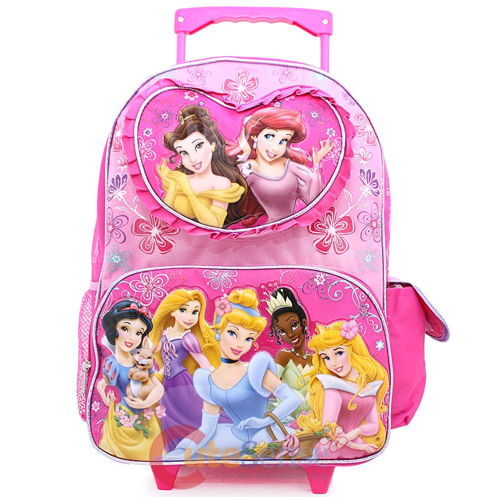 Disney Princess Floral Large School Rolling Backpack 16" Roller Bag ...